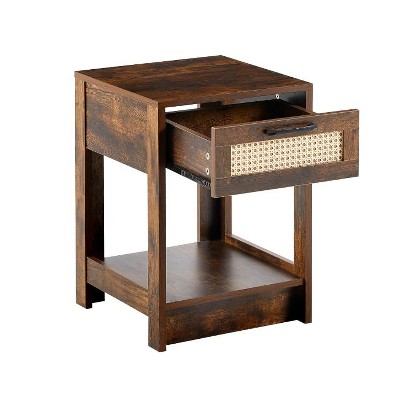 MDF 15.75" Rattan End Table with Drawer, Modern Nightstand Side Table ...