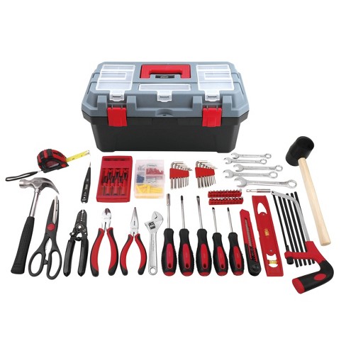 Apollo Tools 170pc Household Tool Kit With Tool Box Red: Steel Alloy ...