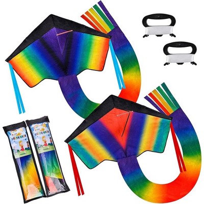 Syncfun 3 Packs Large Delta Kite Orange, Green And Purple, Easy To Fly ...