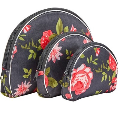 The Lakeside Collection Set of 3 Zippered Cosmetic Bag - Black Rose ...