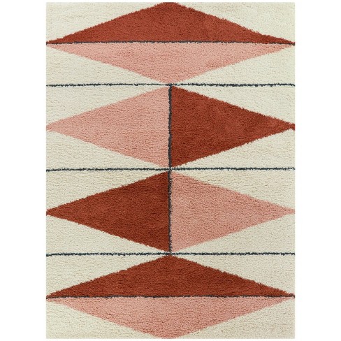 7'10"x10' Levine Mid-century Modern Geometric Rug Red: High Pile, Fade ...