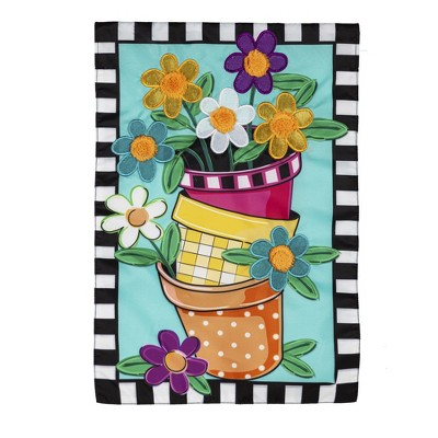 Evergreen Stacked Spring Flower Pots Garden Applique Flag 12.5 X 18 ...