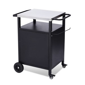 Karl Home 4-Wheel Black BBQ Cart with Stainless Steel Top, Single-Door ...