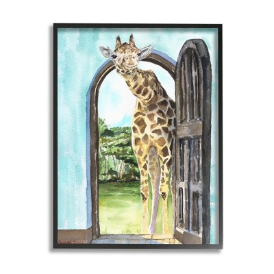 Stupell Rustic Giraffe Animal Pattern Atlas Map Compass Black Framed ...