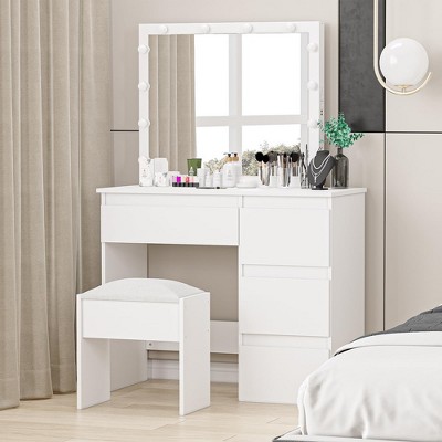 Vanity Desk With Mirror And Lights, Makeup Vanity With Power Outlet ...