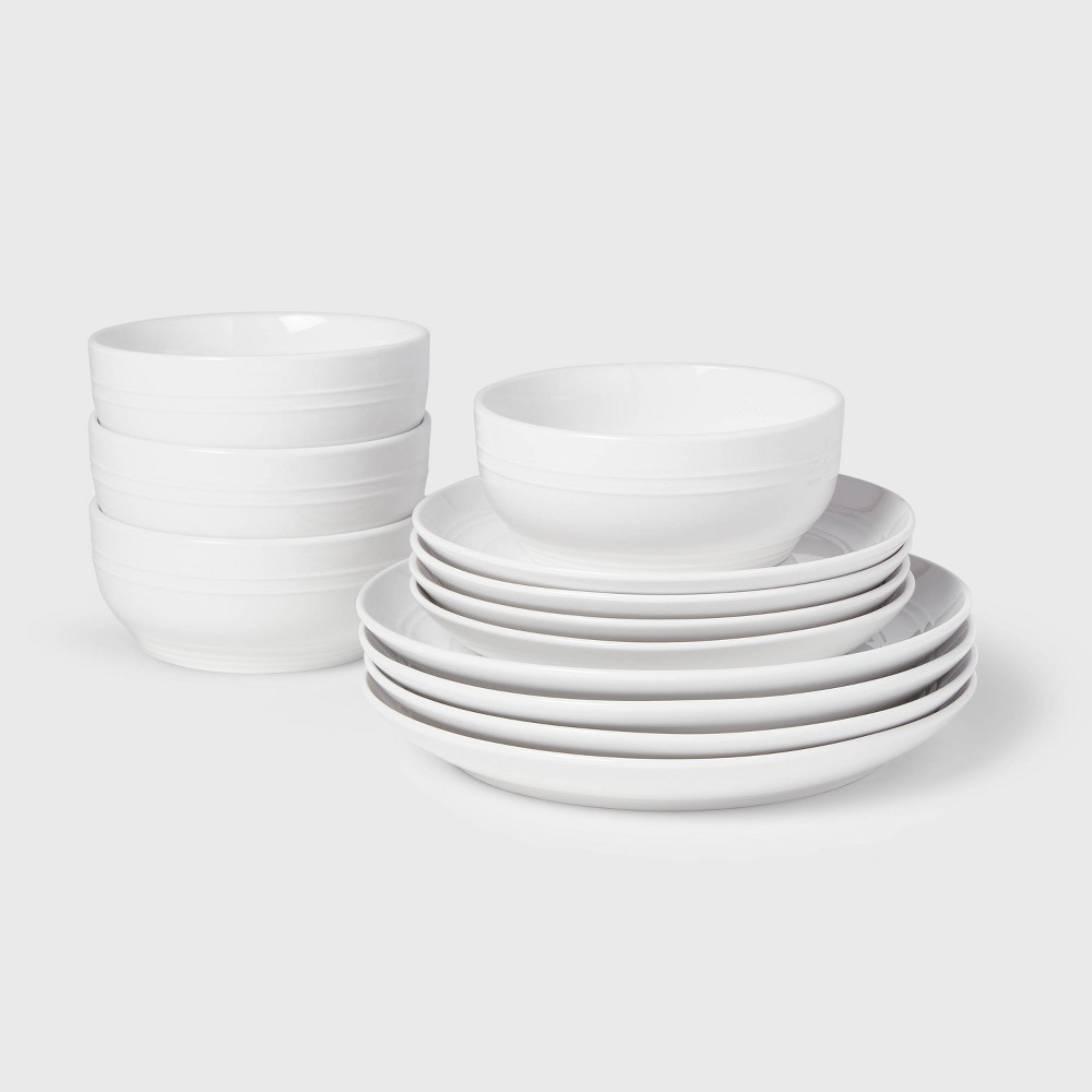 12pc Stoneware Westfield Dinnerware Set White - Threshold