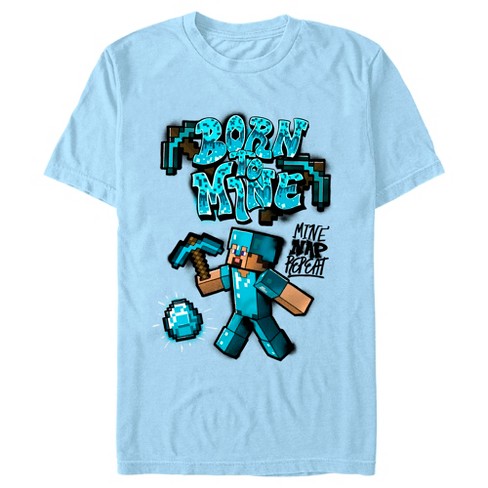 Men's Minecraft Steve Diamond Armor Born To Mine T-shirt - Light Blue ...