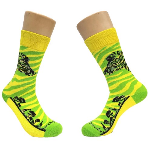 Green And Yellow Zebra Safari Socks (tween Sizes, Small) From The Sock Panda : Target