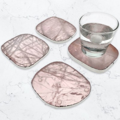 Modern Home Set Of 4 Natural Rose Quartz Stone Coasters : Target