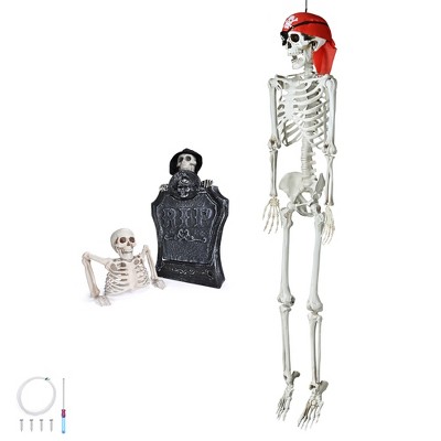 Yescom 5.4 Ft Pirate Skeleton with 15" Animated Halloween Tombstone ...