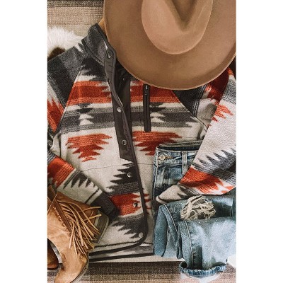 Western Aztec Snap Buttoned Fleece Jacket : Target