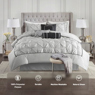 Bed In A Bag Solid Diamond Pintuck 7pcs Full Grey - Bedsure : Target