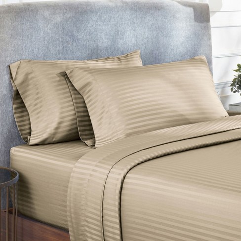 California Design Den - Soft 100% Cotton Sheets Stripe - Beige, King ...
