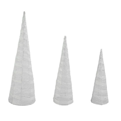 Northlight Set Of 3 White And Silver Glittered Cone Tree Christmas ...