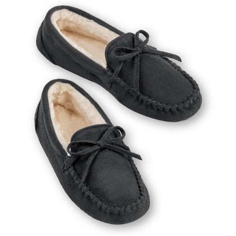 Collections Etc Cozy Faux Suede Plush Moccasin Slippers 8 Black ...