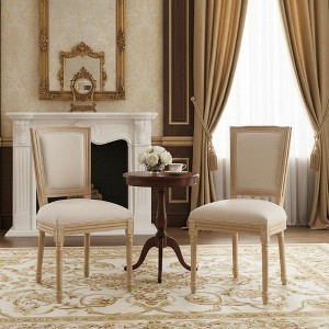 French Country Dining Chairs Set of 2 – Upholstered T-Back with Carved ...