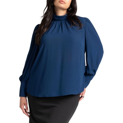 Eloquii Women's Plus Size Shirred Mock Neck Blouse - 14, Inkling : Target