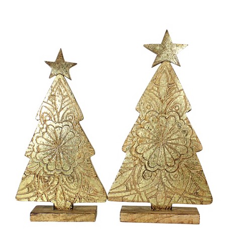 Ganz 13.25 In Chunky Wood Carved Tree Laser Carved Christmas Tree ...