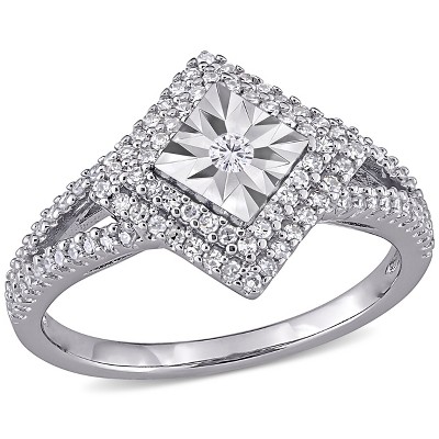 EVERLY JEWELRY | Sterling Silver 1/2 CT TW Diamond Halo Split Shank ...