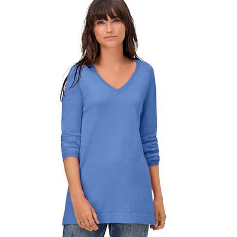 Ellos Women's Plus Size V-neck Sweater Tunic - 10/12, Dream Blue : Target