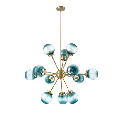 Rennnsan Nuvio 37" W 12 -light Gradient Blue Glass Dimmable ...