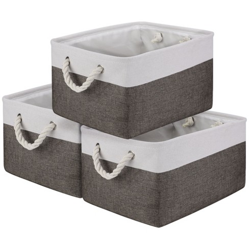 Piccocasa Cotton Foldable With Handles Storage Bin Box 3 Pcs Coffee ...