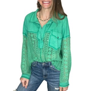 Women's Lace And Crochet Pullover Shirt - Pol M : Target