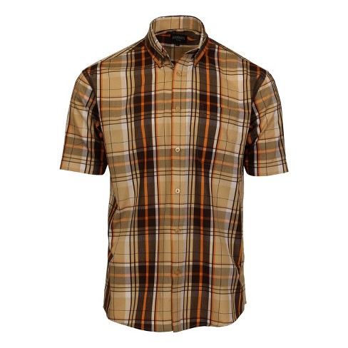 Gioberti Men's Plaid Short Sleeve Shirt, Khaki / Orange, Medium : Target