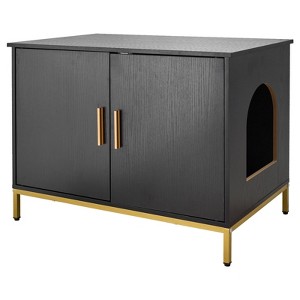27.6 in Cat Litter Box Cabinet Enclosure with Metal Legs & Handle, Odor ...