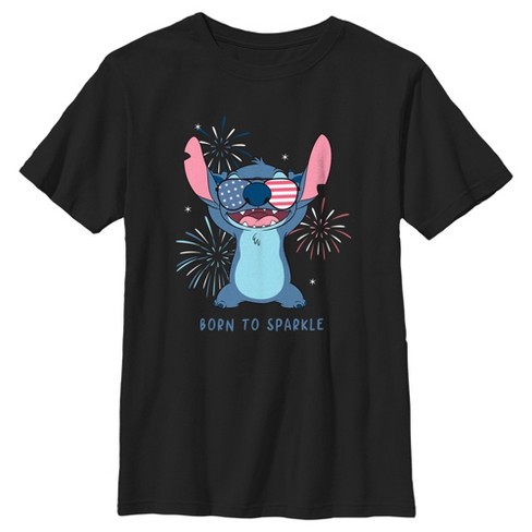 Boy's Lilo & Stitch Born To Sparkle Stitch T-shirt - Black - Large : Target