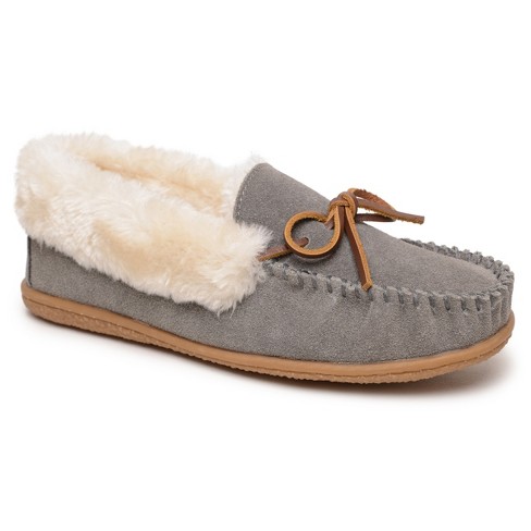 Minnetonka Women's Camp Collar Moc Moccasin Slippers 40783, Grey - 10 ...