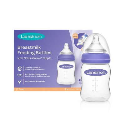 Lansinoh Baby Bottles for Breastfeeding Babies with 3 Slow Flow Nipples ...