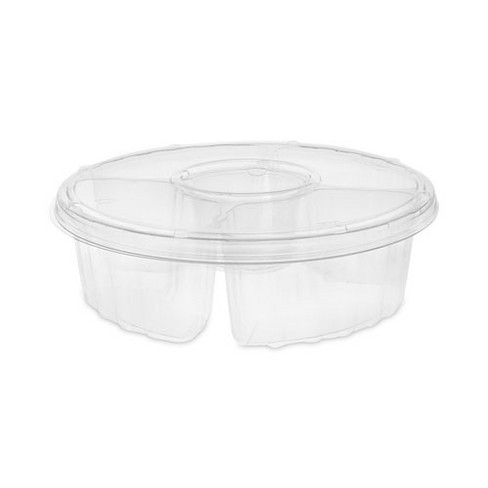 Pactiv Evergreen Dip Cup Platter, 4-compartment, 64 Oz, 10" Diameter, Clear, Plastic, 100/carton ...