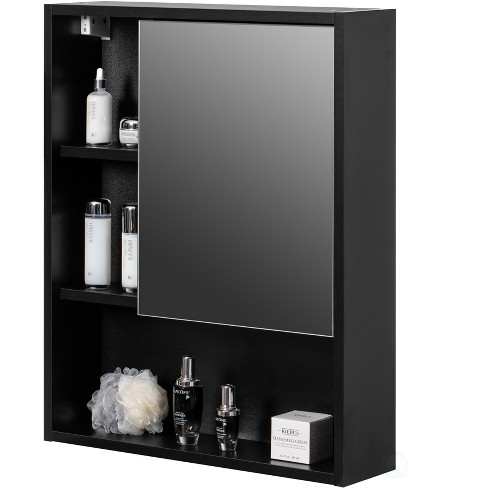 Basicwise Wall Mount Bathroom Mirrored Storage Cabinet With Open Shelf ...