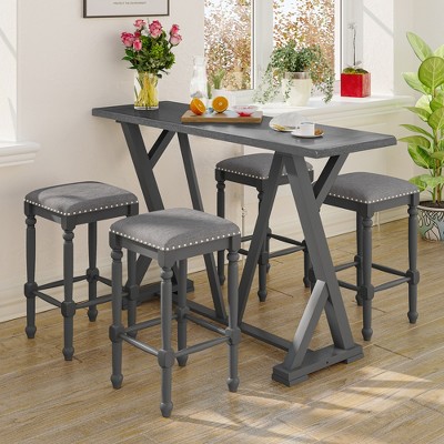 Counter Height Extra Long Dining Table Set With 3 Stools Gray ...