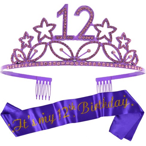 Meant2tobe 12th Birthday Sash And Tiara For Girls, Purple : Target