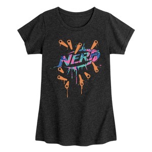 Girls' - Nerf - Paint Drip Darts Fitted Short Sleeve Graphic T-Shirt ...