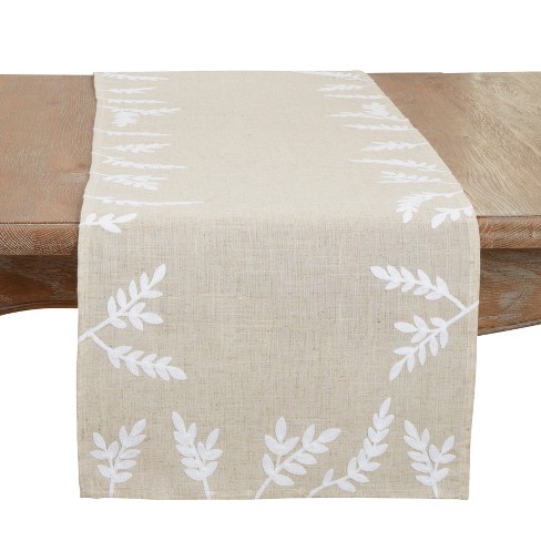 Saro Lifestyle Foliage Embroidery Table Runner, Beige, 16"x120" : Target