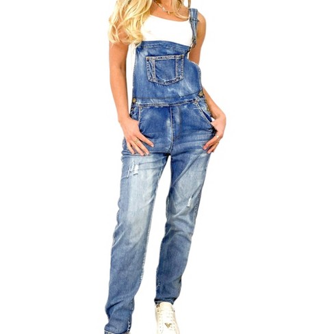 Anna-kaci Women's Pocket Denim Tapered Leg Overalls - Xx Large, Indigo ...