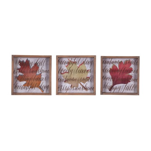 C&f Home Tri-colored Autumn Leaves Wall Art With Glass Pane Wall Décor ...