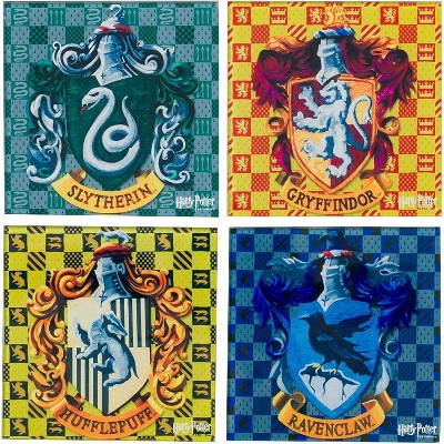 Silver Buffalo Harry Potter Hogwarts Houses Coat Of Arms Glass Coasters ...