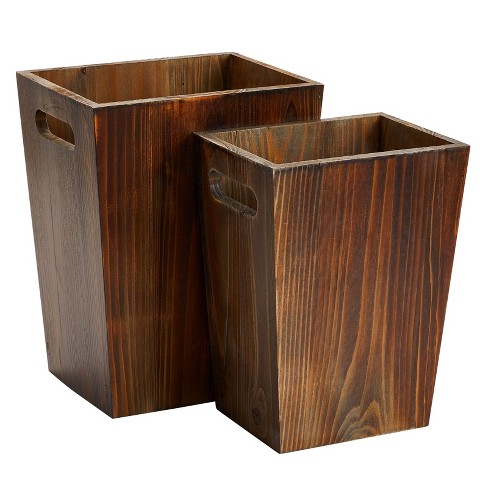 Farmlyn Creek 2 Piece Rustic Style Wood Trash Can Set, Farmhouse Square ...