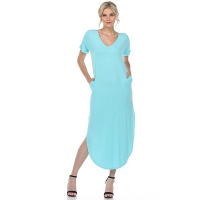 Women's Short Sleeve V-neck And Ruffle Sleeve Tiered Dress Blue Medium ...