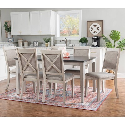 Powell 7pc Benoit Solid Wood Dining Set White: Modern Farmhouse Style ...