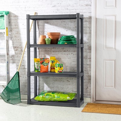 Sterilite Brandclub Sterilite 4 Shelf Unit Heavy Duty and Easy to Assemble Plastic Storage Unit Organize Bins in the Garage Basement Attic Mudroom Gray 6 Pack