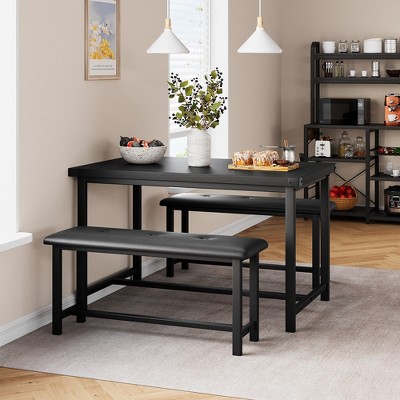 Dining Table Set For 4, Kitchen Table With 2 Upholstered Benches, 3 ...