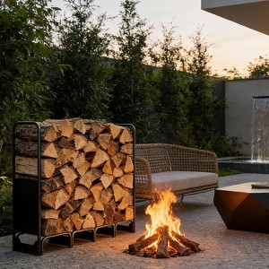 8.5FT Steel Firewood Rack with 600D Waterproof Oxford Cover - Heavy ...