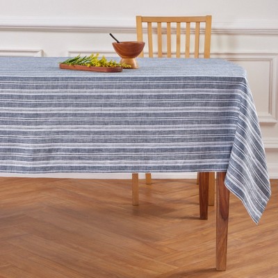 Solino Home Striped Linen Tablecloth Navy and White 60 x 120 Inches ...