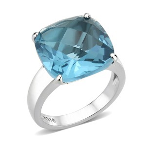 Slickblue Women’s Polished Stainless Steel Ring with Sea Blue Square ...