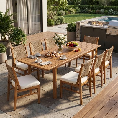 Christopher Knight Home Rowan 9 Piece Acacia Patio Dining Set with ...